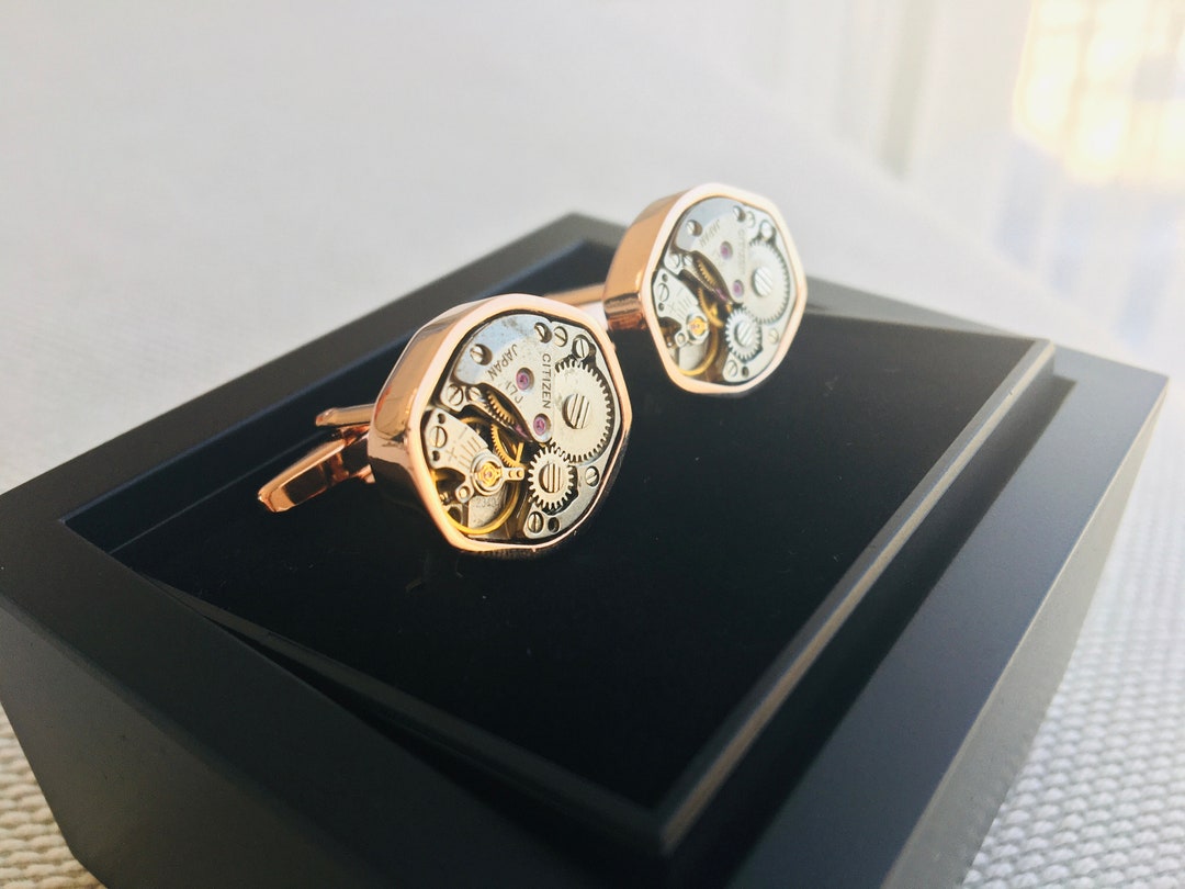Real Citizen Cufflinks, Watch Movement in Rose Gold Colour Frame, Oval ...