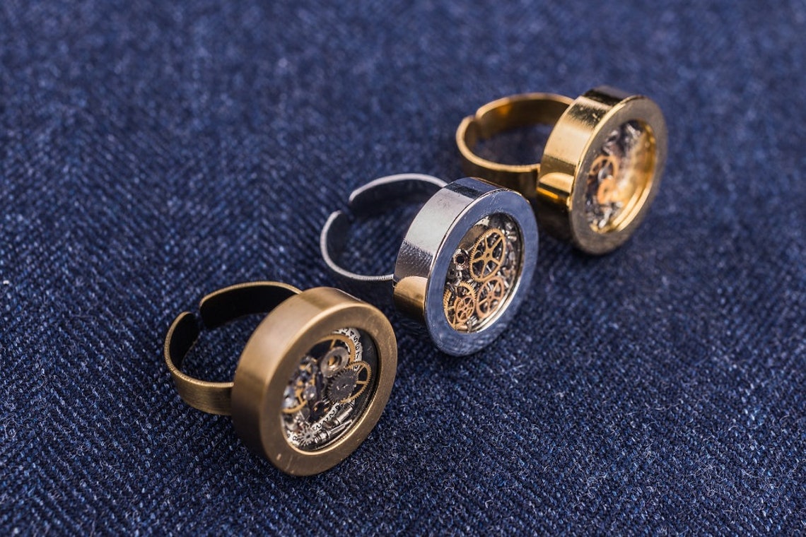 Watch Gears Ring, Vintage Steampunk, Real Watch Gears and Made Retro ...