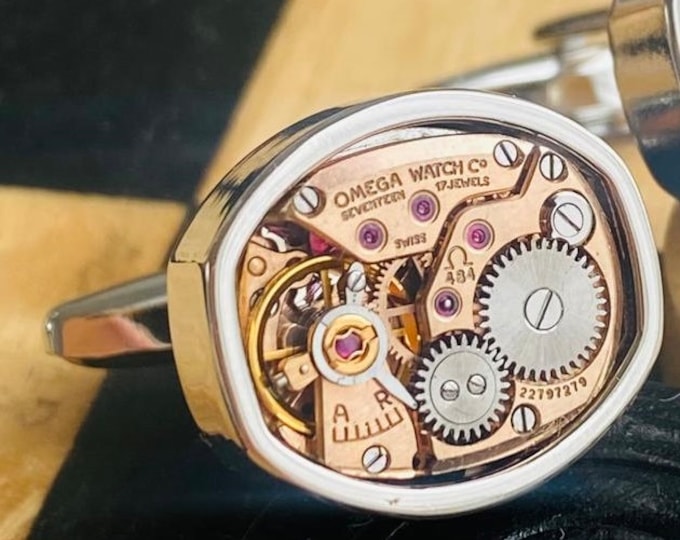 Steampunk Cufflinks, With Vintage Rose Gold Genuine Omega Watch ...