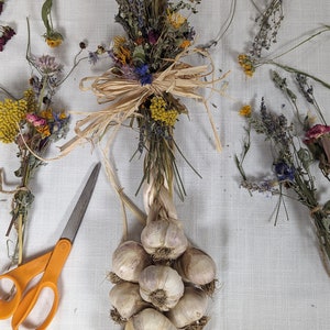 Organic Garlic Braid Decorated With Herbs and Flowers. Home Blessing ...