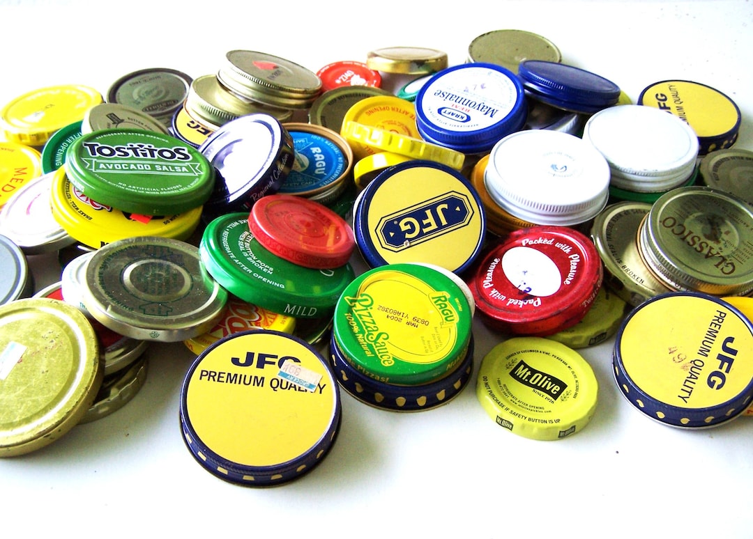 Round Metal Food Jar Lids Lot of 90, Metal Art and Craft Supply ...