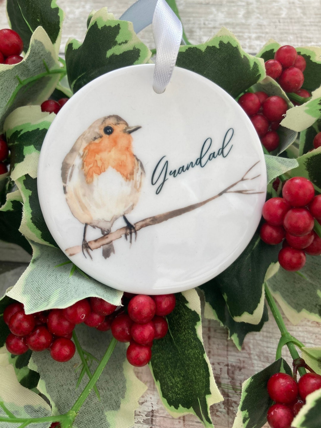 Personalised Robin Bauble, Christmas Robin Gift, Ceramic Personalised ...