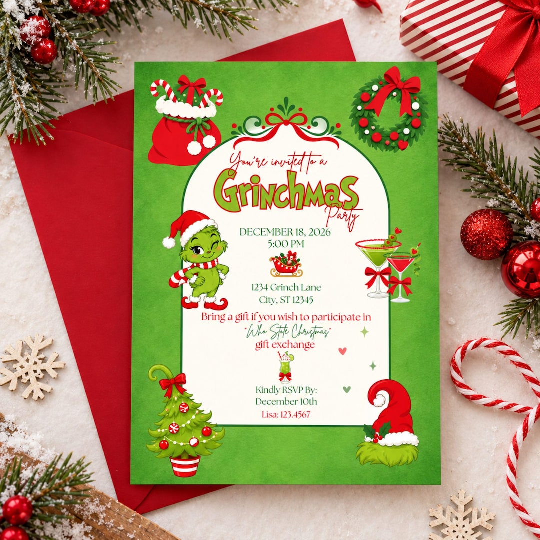 Ginchmas Party Invitation Christmas Canva Template - Etsy