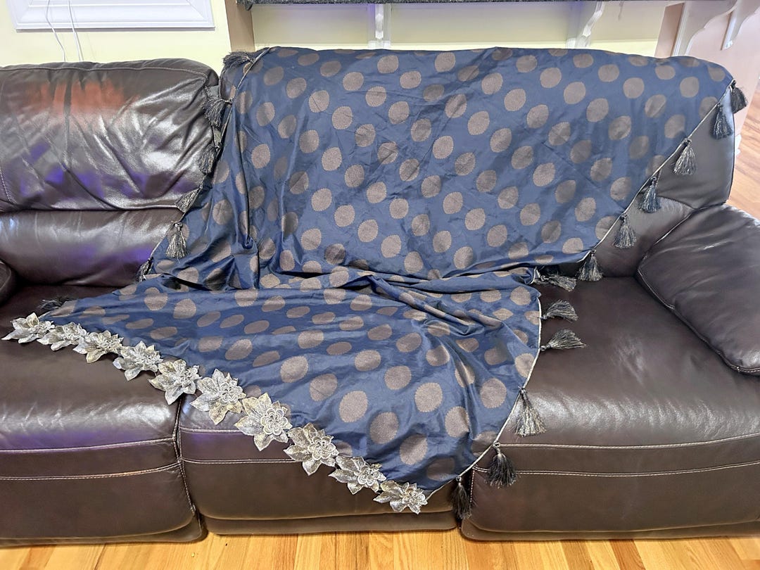 Cotton 4.2x8 Feet Woven Blue Floral Jacquard Cotton-silk Wrap Use for ...