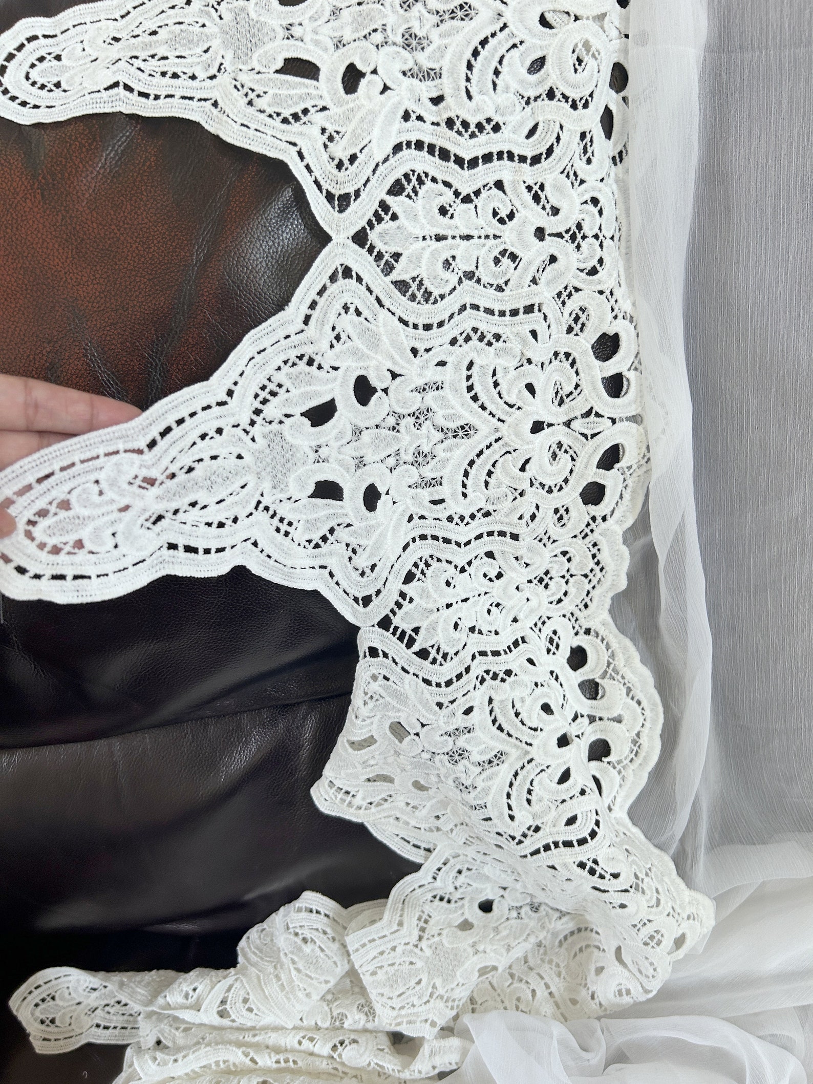 Beautiful 8.5x8.25 Feet, White Chiffon With 3D Butterfly Lace and Lace ...