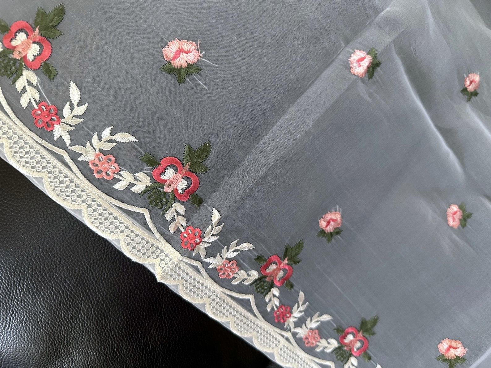 White Floral Embroidered Organza Fabric: Use for Shawl Wrap, Dupatta ...