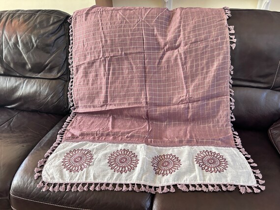 Vintage, Boho, Muted Red with Woven Gold Plaid, Cotto… - Gem