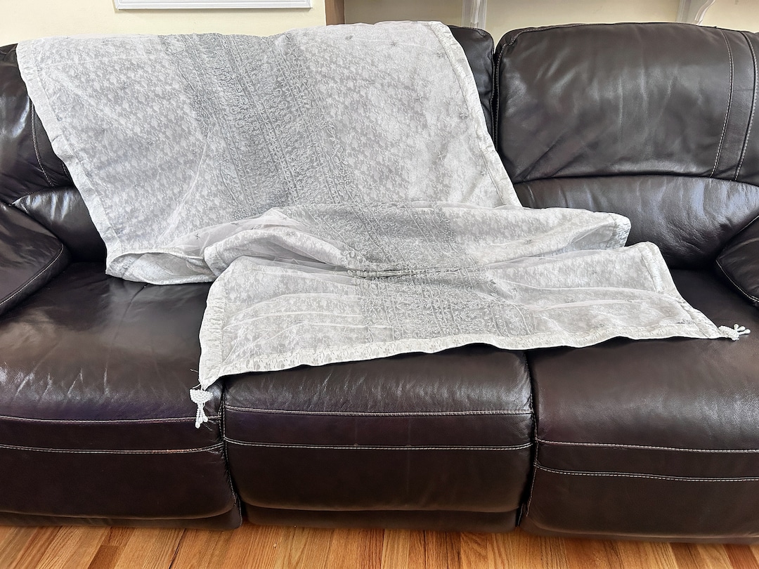 Silver Embroidered Net on White Jacquard Silk Pearl Tassels Shawl Wrap ...