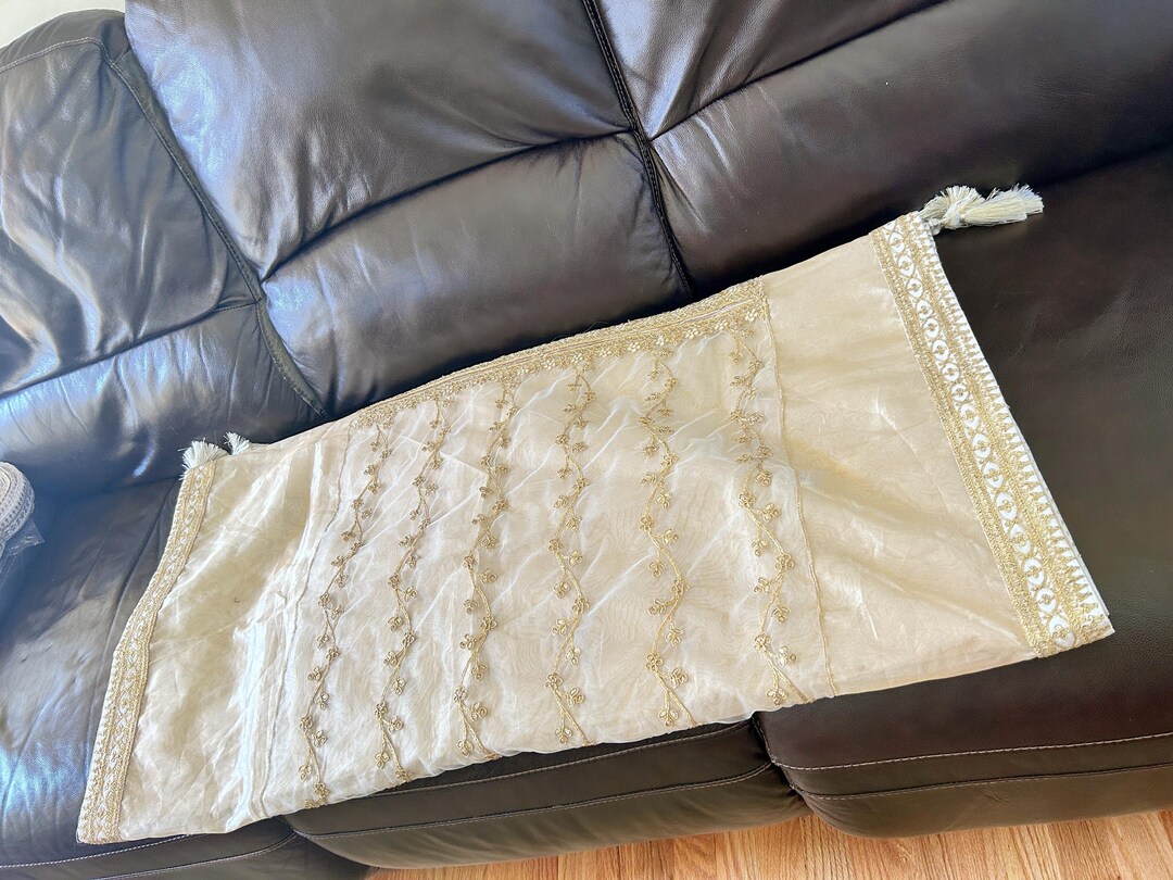 CLEARANCE Gold Organza Shimmer Tissue Silk With Embroidered Mesh and ...