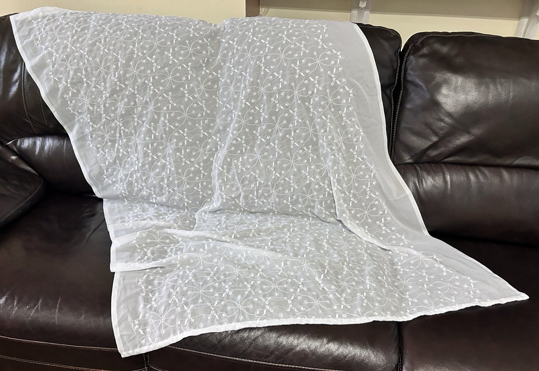 CLEARANCE Hand Hemmed White Georgette Chiffon Embroidered With White ...