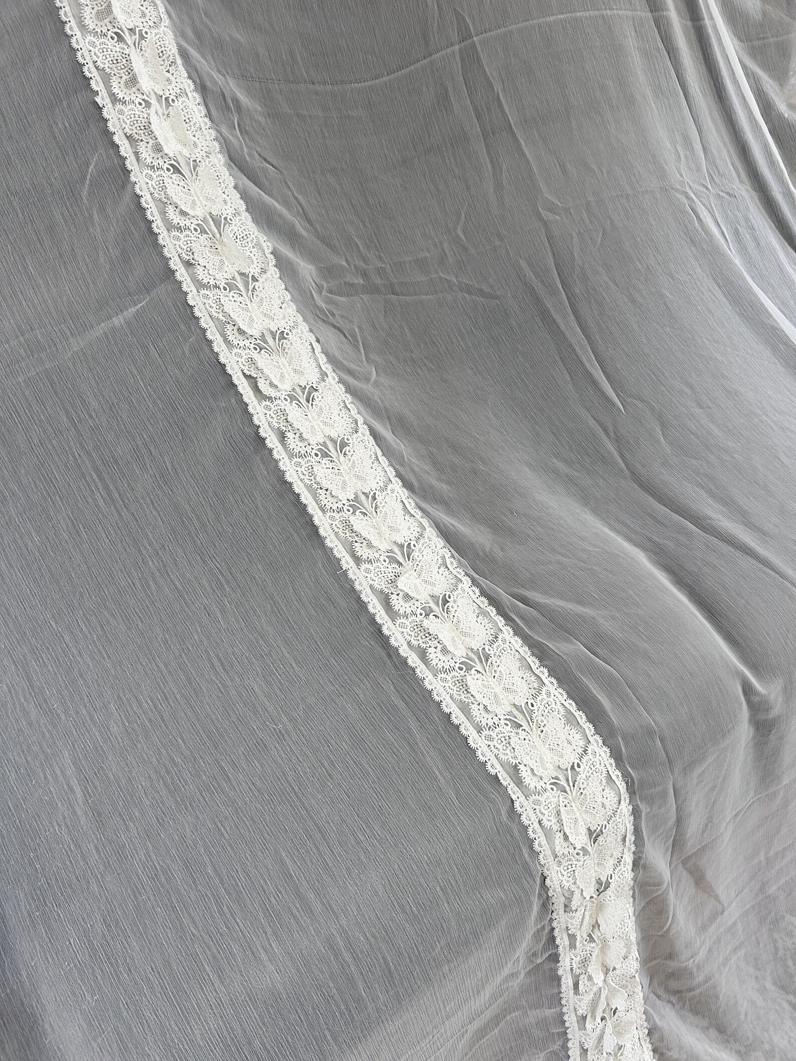 Beautiful 8.5x8.25 Feet, White Chiffon With 3D Butterfly Lace and Lace ...