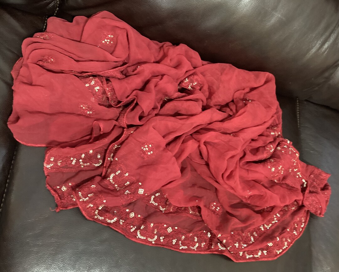 Vintage, Boho Maroon With Sequins & Embroidery on Pure Chiffon ...