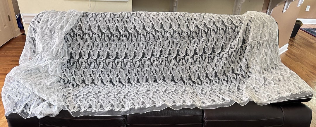 Boho White Soft Net Embroidered Extra Wide Width Fabric With Sequins ...