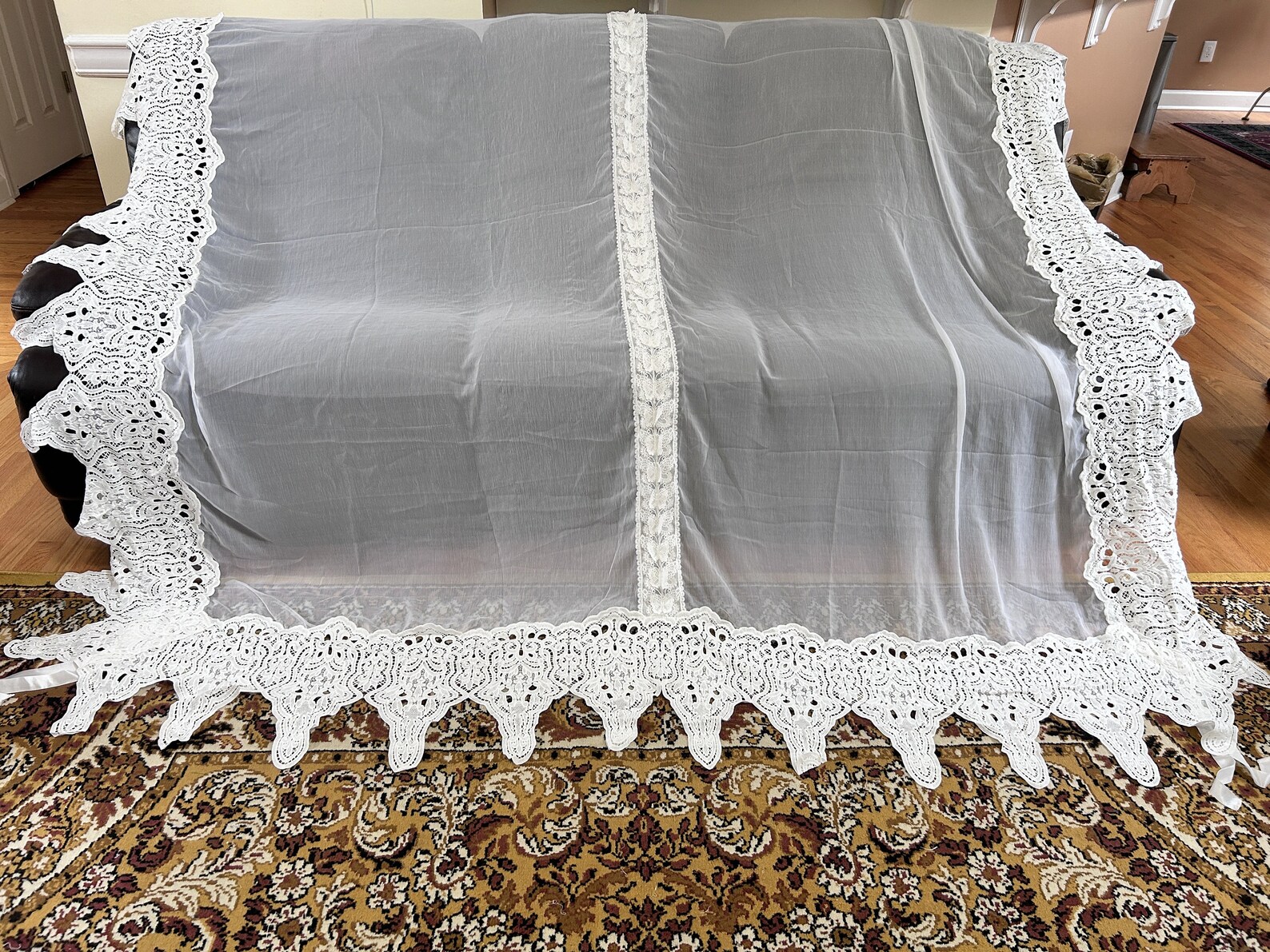 Beautiful 8.5x8.25 Feet, White Chiffon With 3D Butterfly Lace and Lace ...