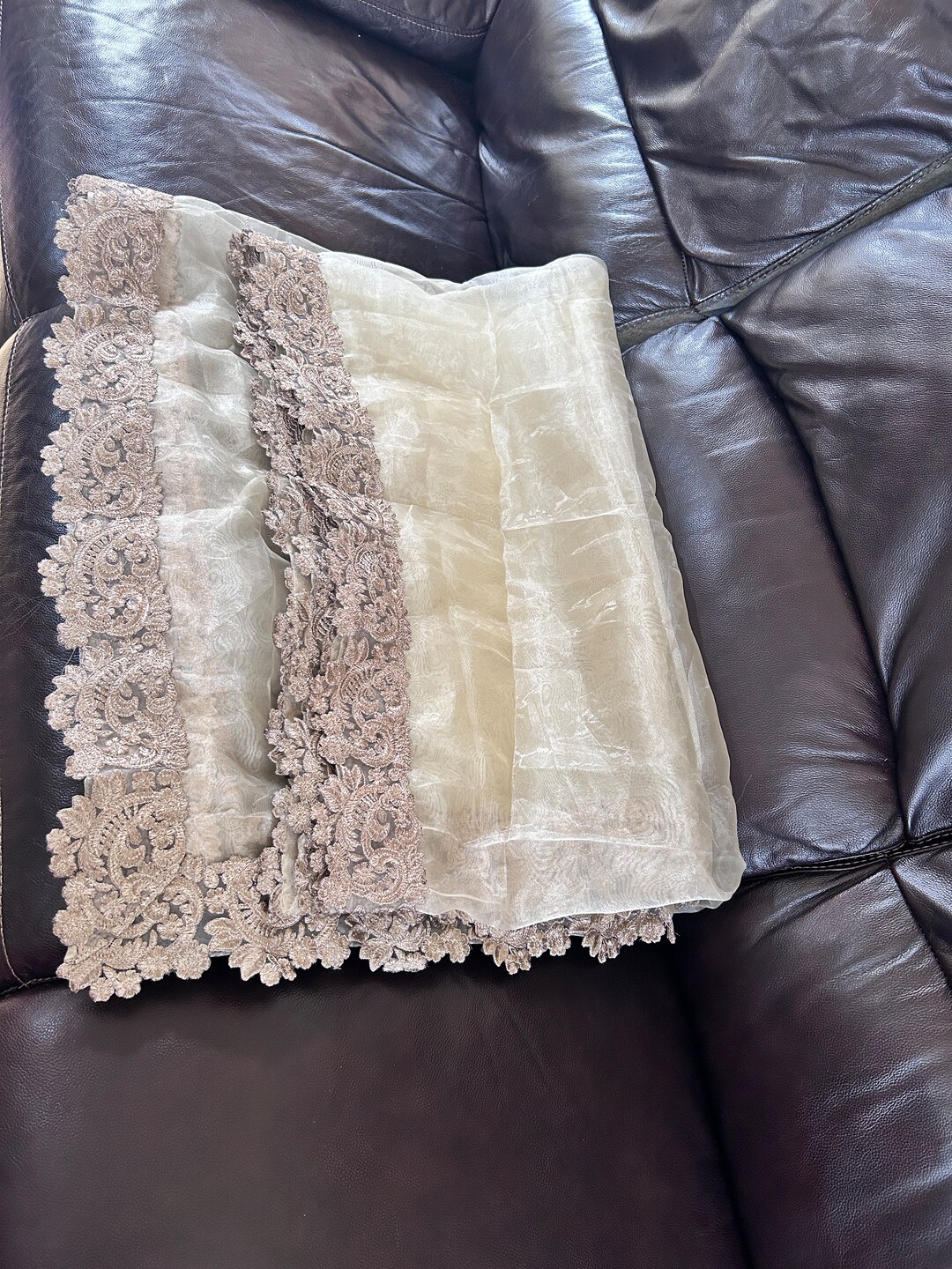 Gold Tissue Organza With Copper Floral Border Wrap Dupatta Hijab Wrap ...