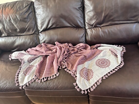 Vintage, Boho, Muted Red with Woven Gold Plaid, Cotto… - Gem