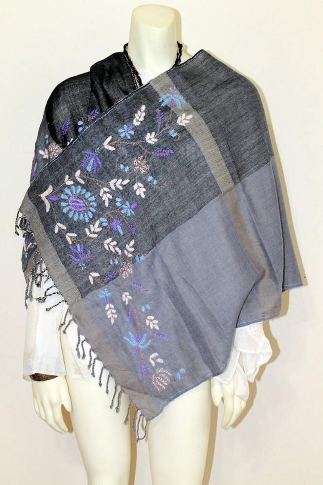 CLEARANCE Shades of Gray, Pure Wool, Hand Embroidered, Soft Stole Shawl ...