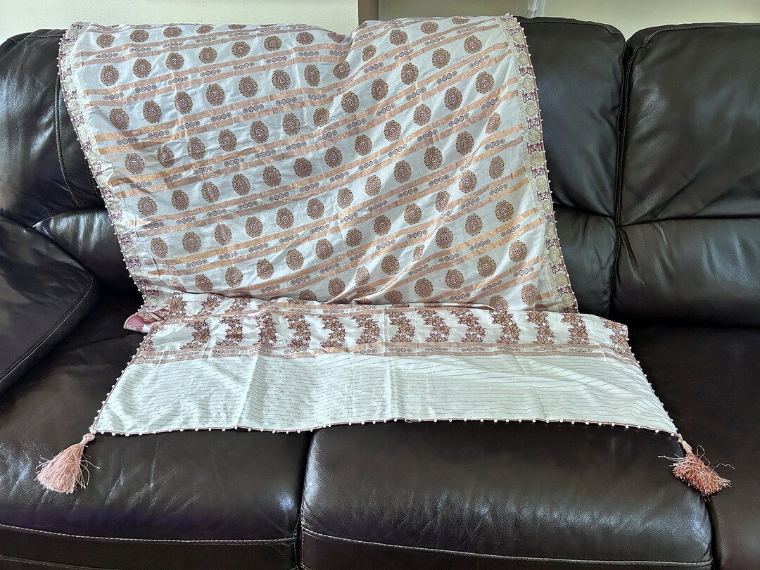 Shawl Wrap Wedding Canopy, White With Maroon and Copper Jacquard Silk ...