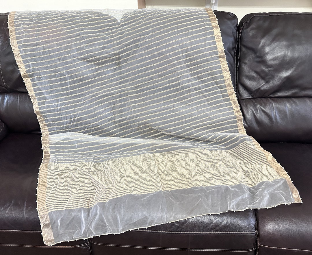 White With Gold Woven Lines and Pearl Edging Dupatta Scarf Hijab - Etsy