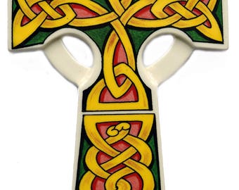Handmade Ceramic Green Glazed Irish Celtic Cross Crucifix 9 Inches Wall ...