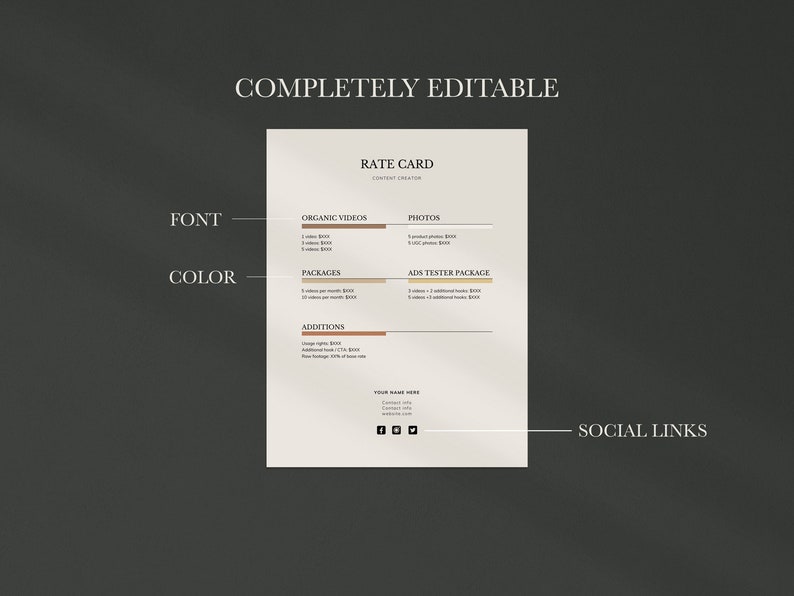 Editable UGC Rate Card Template, Modern, Minimal Rate Sheet, Clickable ...