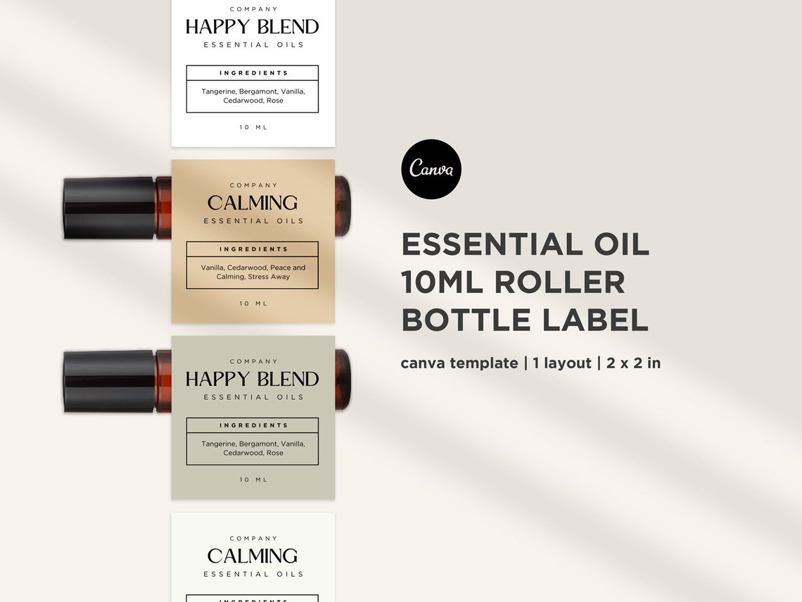 CANVA Essential Oil Label Template, 10ml Roller Bottle Labels ...
