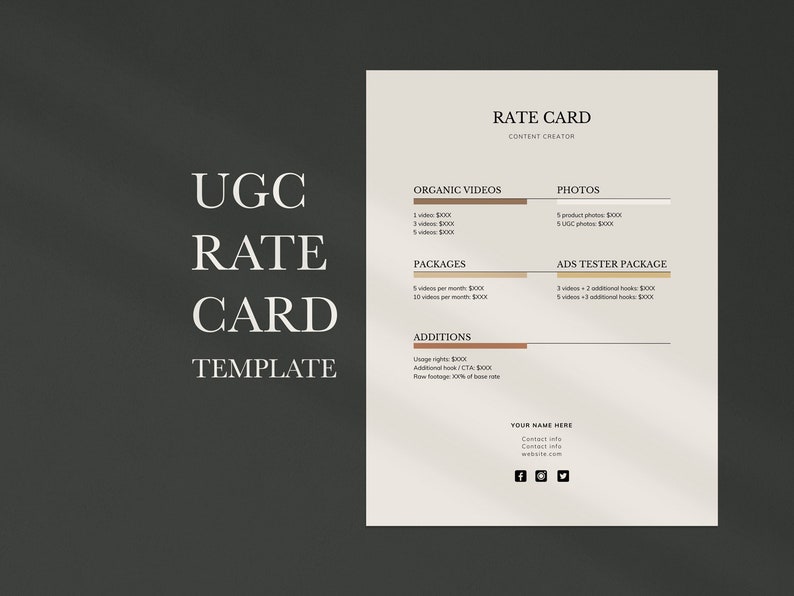 Editable UGC Rate Card Template, Modern, Minimal Rate Sheet, Clickable ...