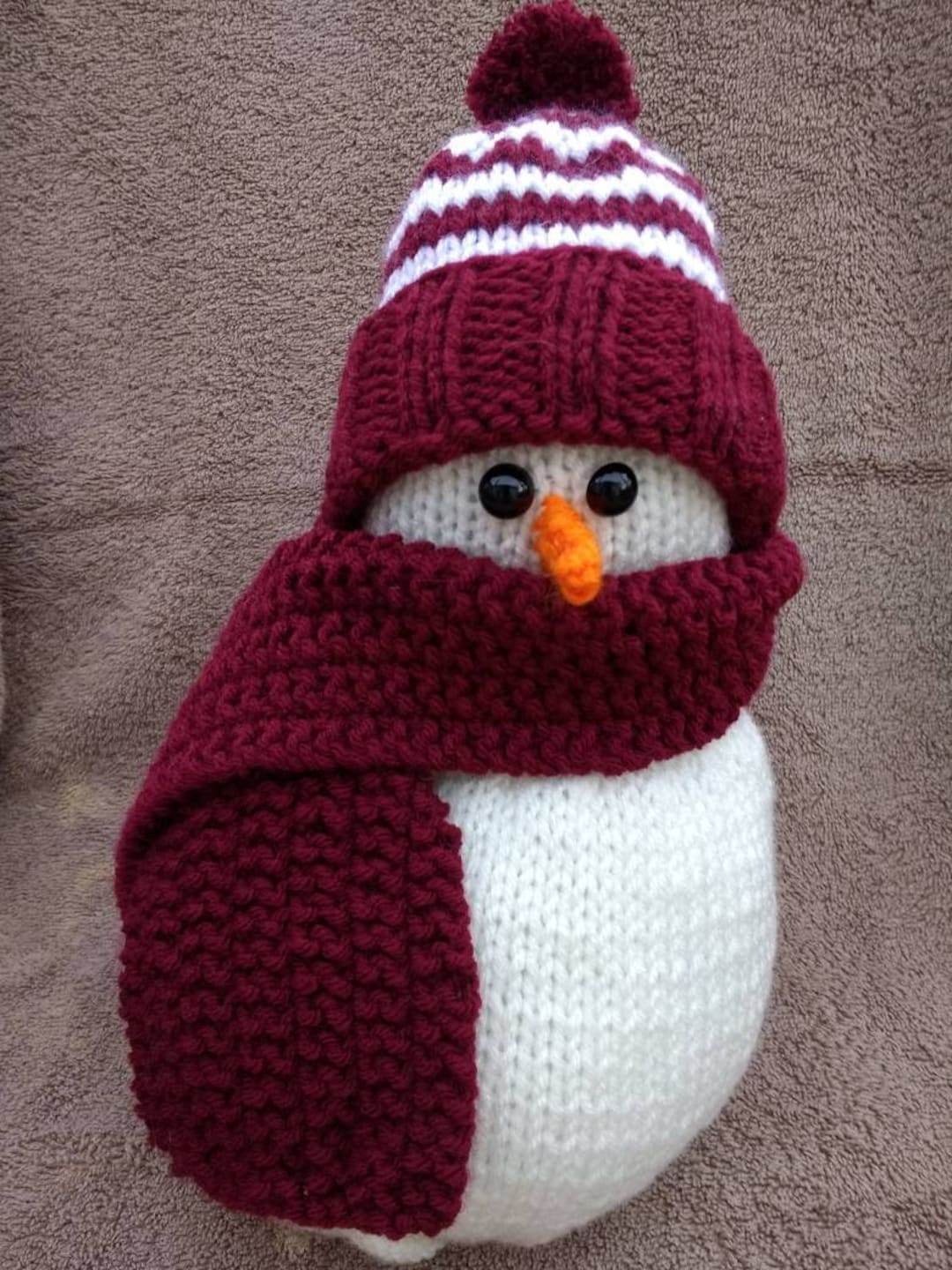 Burgundy, White, Snowman, Hat, Beanie, Toboggan, Scarf, Winter ...