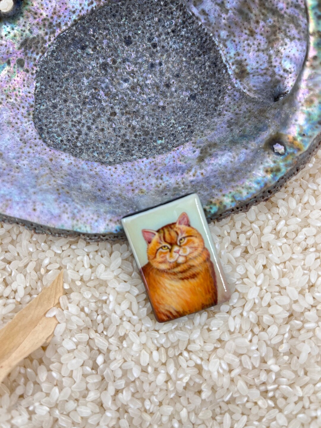 Hand Painted Manx Cat Bead: Lacquer Art Onyx, Orange Cat - Etsy