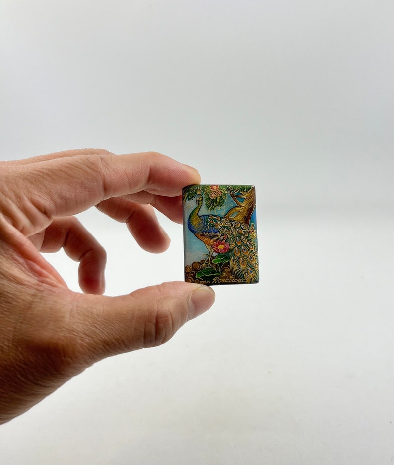 Hand Painted Peacock Onyx Bead: Art Nouveau Lacquer Jewelry (30x40mm ...