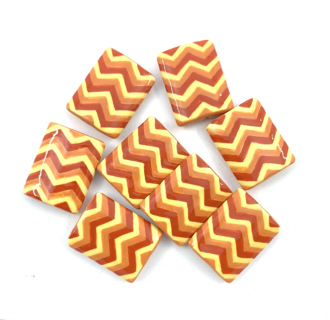Hand Painted Chevron Beads, Porcelain Beads, Focal Beads, Ceramic Beads ...