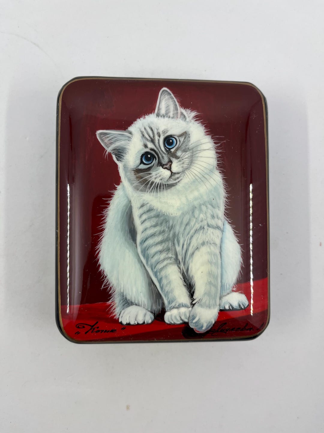 Hand Painted, White Cat, Ragdoll Cat Box, Lacquer Art Box, Paper Mache ...
