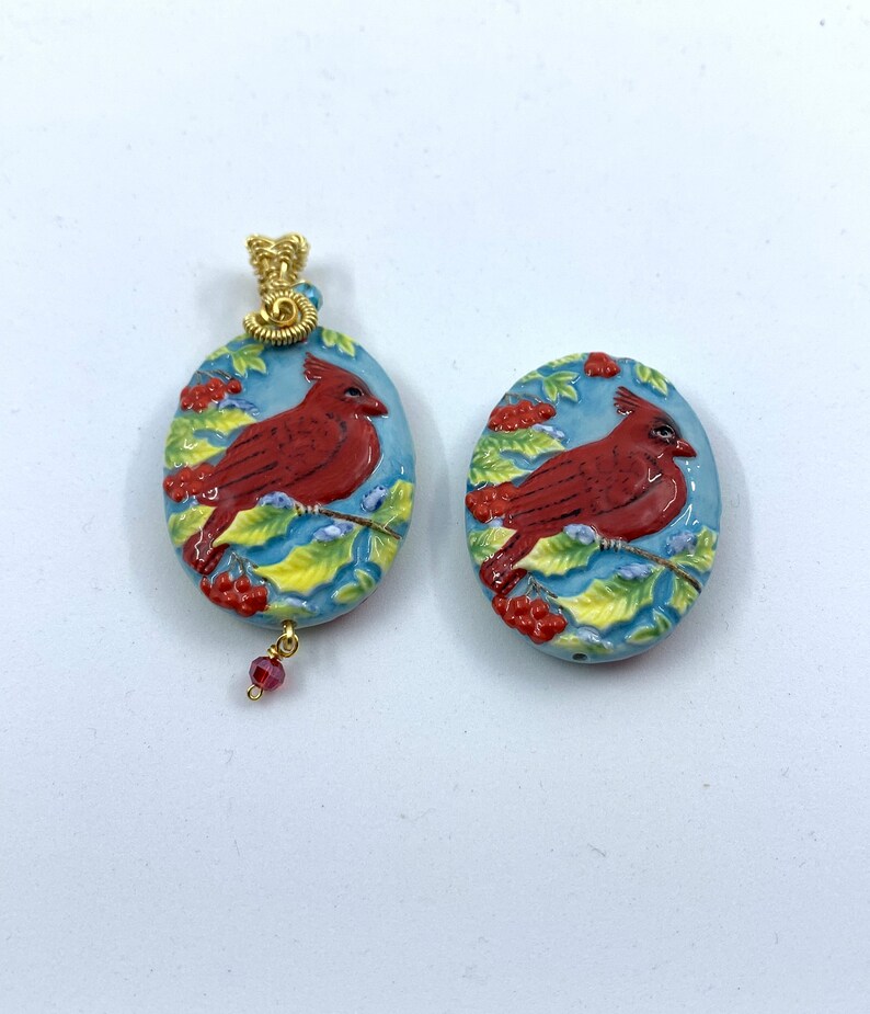 Hand painted Red Cardinal bead Porcelain bead ceramic focal | Etsy
