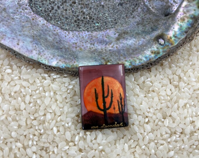 Hand Painted Desert Cactus Bead: Black Agate Landscape Jewelry - Etsy