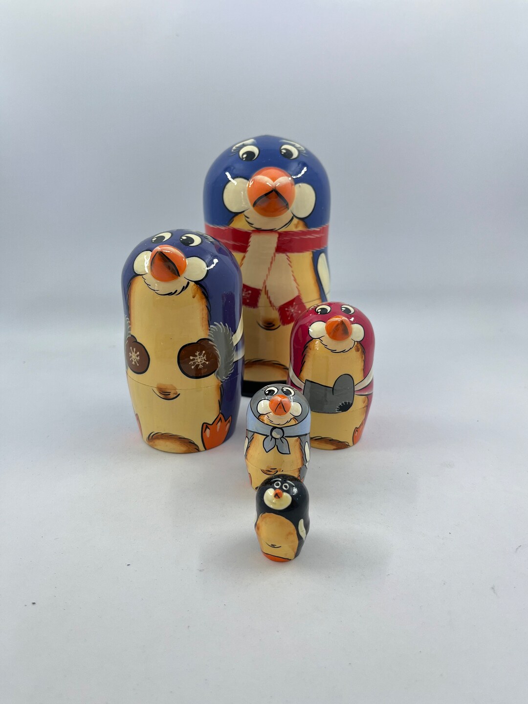 Hand Painted Penguin Nesting Doll: 5 Piece Matryoshka Doll - Etsy