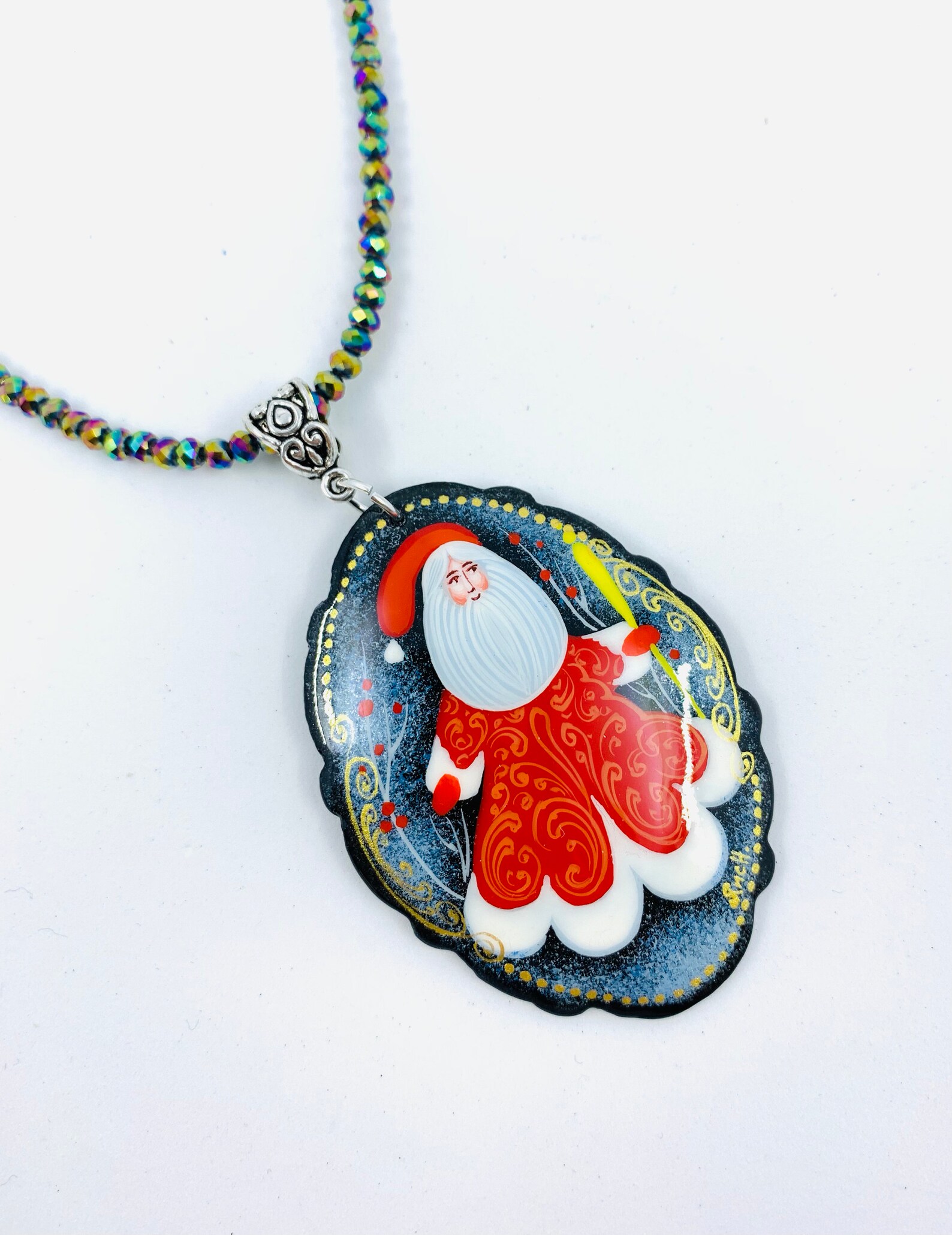 Hand Painted Santa Pendant, Lacquer Art, Miniature Christmas Gift - Etsy