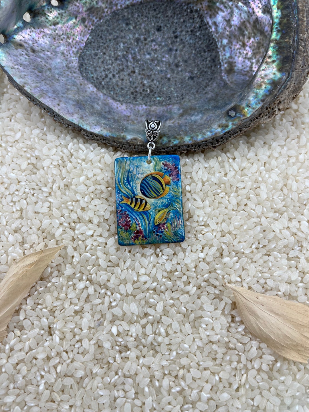 Hand Painted Fish Pendant: Marine Life Lacquer Art on Mother of Pearl ...
