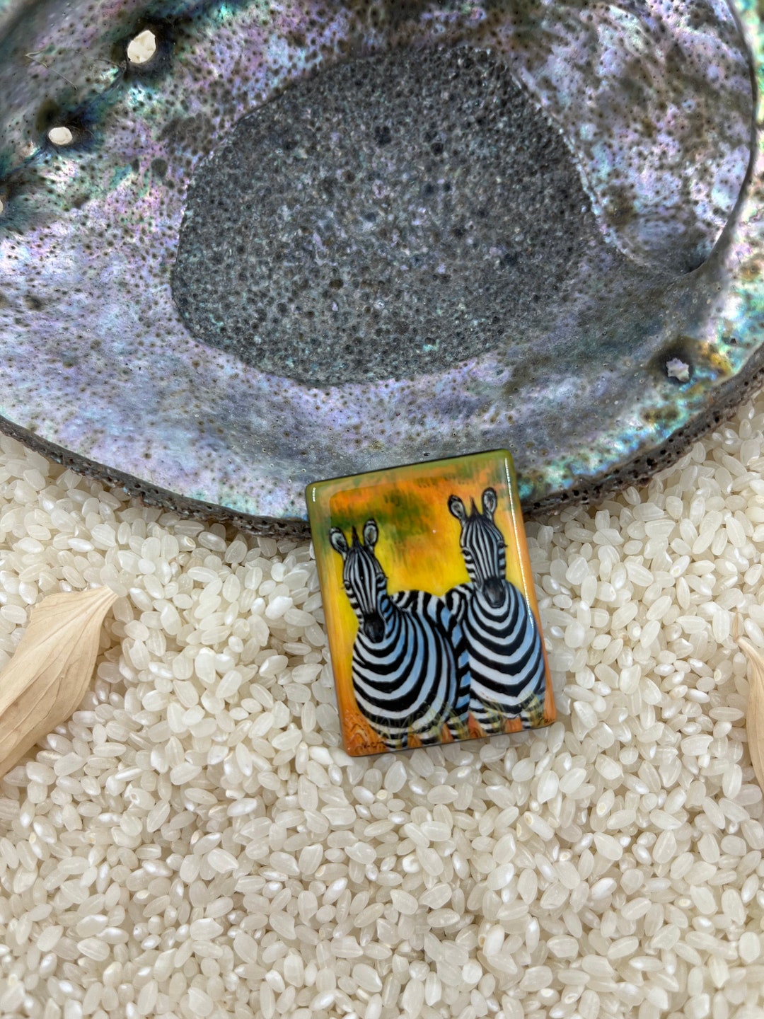 Hand Painted, Zebra Bead, Painted Onyx, Lacquer Art, Wildlife Bead ...