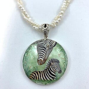 Hand Painted Zebra Sterling Silver Pendant: Lacquer Art Jewelry - Etsy