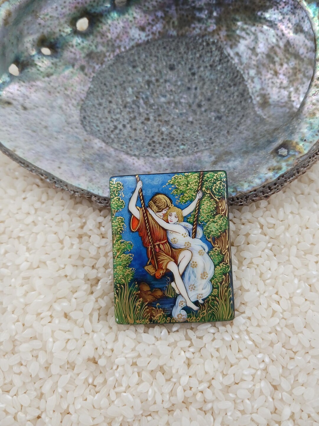 Hand Painted Pierre Auguste Cot Springtime Agate Bead, Lacquer Art - Etsy