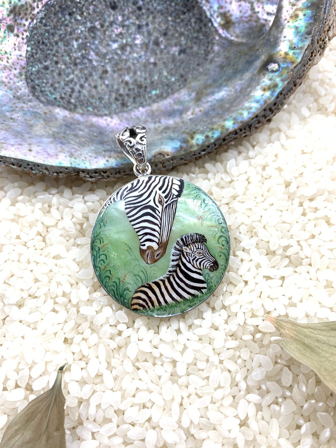 Hand Painted Zebra Sterling Silver Pendant: Lacquer Art Jewelry - Etsy