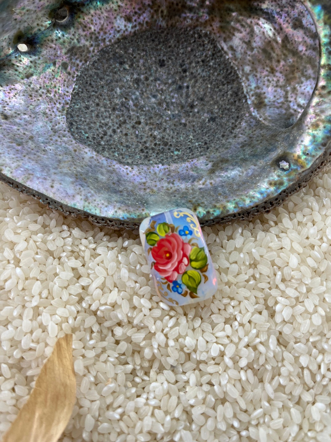 Hand Painted Flower Bead: Opalite Glass Zhostovo Lacquer Art - Etsy
