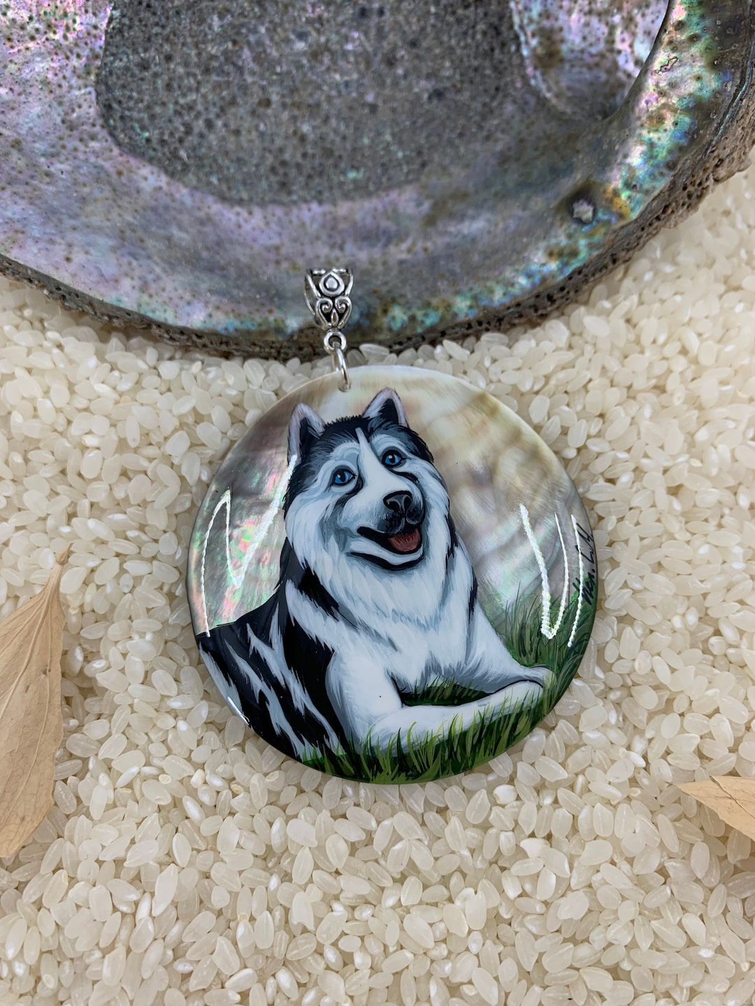 Hand Painted Siberian Husky Pendant: Lacquer Art Dog Jewelry - Etsy