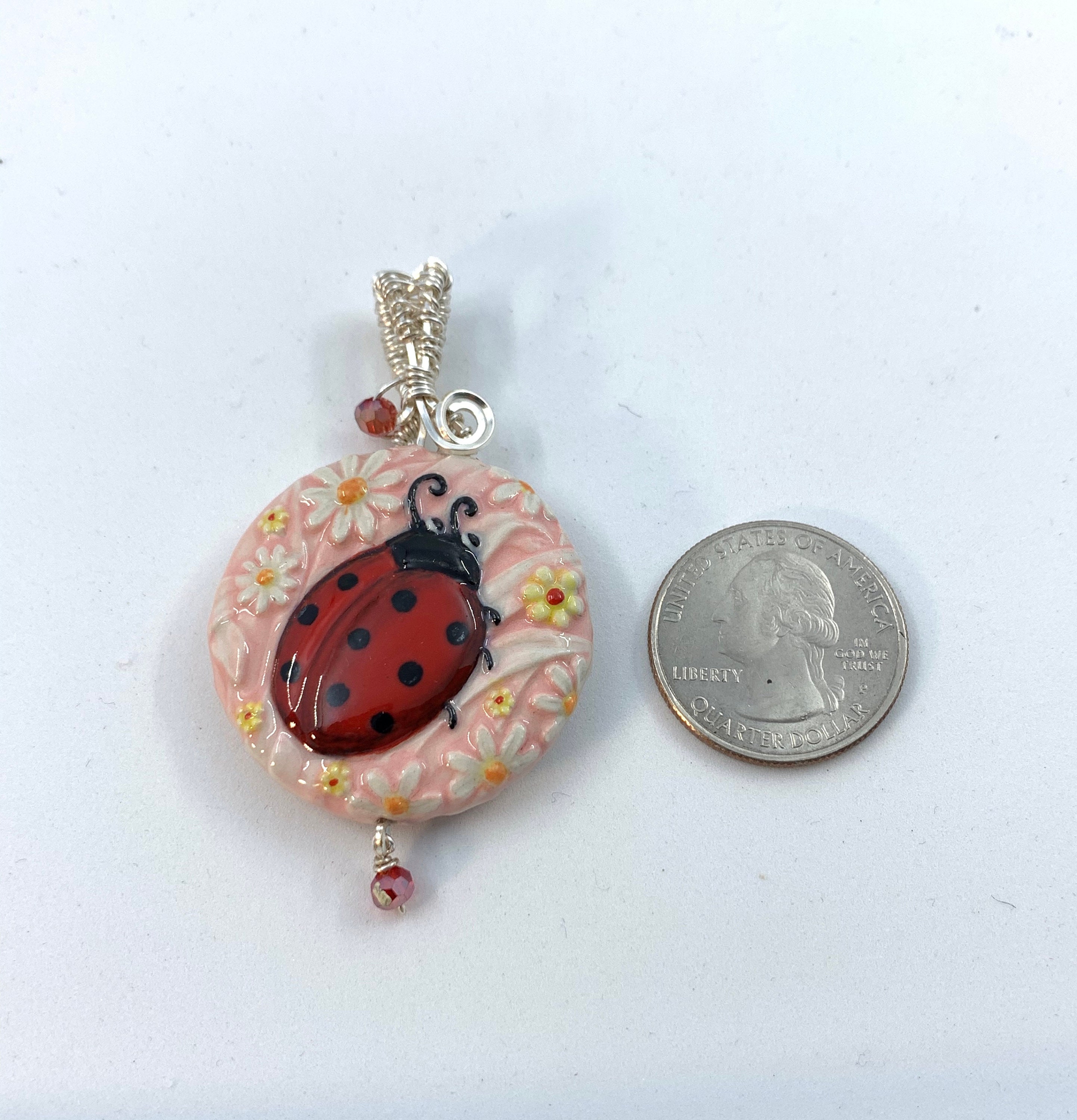 Hand Painted Wire Wrapped Pink Ladybug Jewelry Porcelain - Etsy