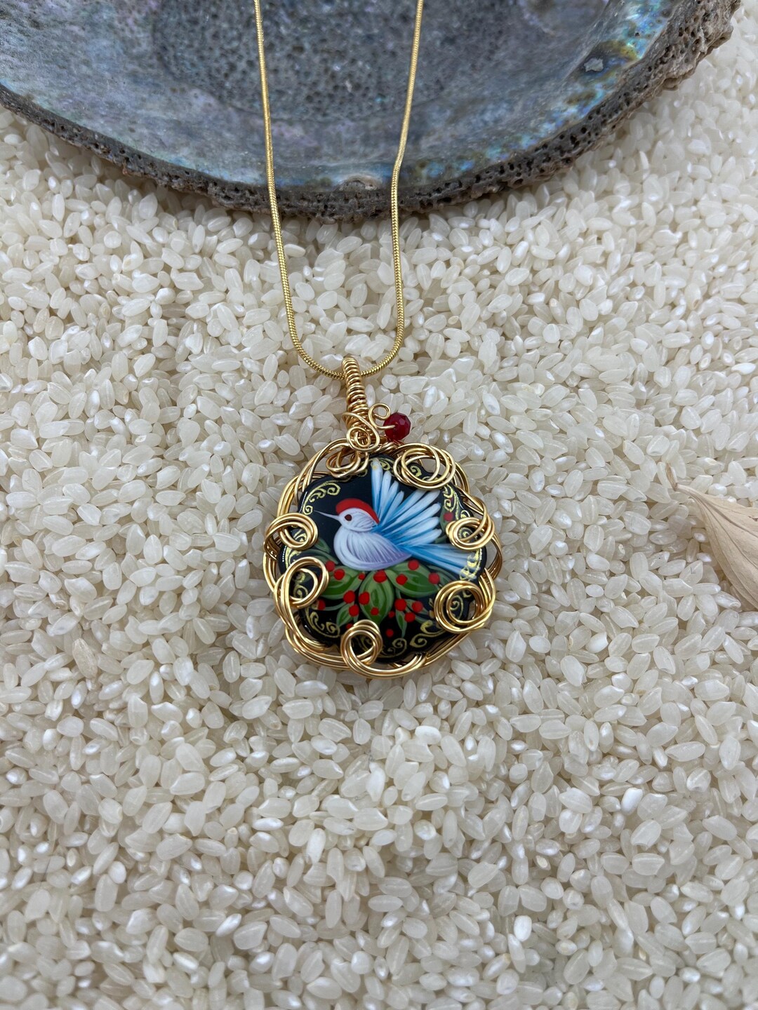 Bluebird Pendant: Hand-painted Lacquer Art, Wire Wrapped Jewelry - Etsy