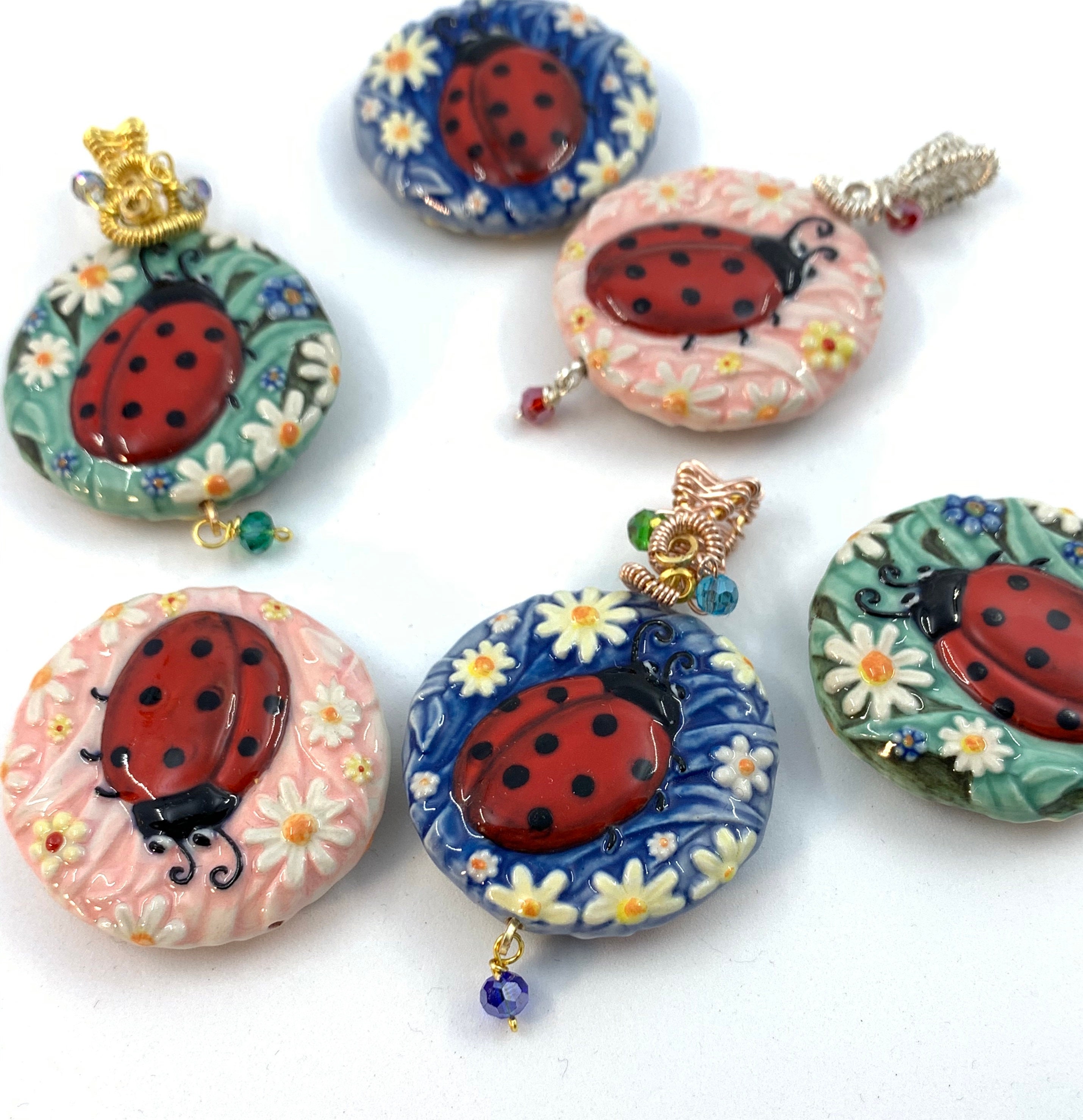 Hand Painted Wire Wrapped Pink Ladybug Jewelry Porcelain - Etsy