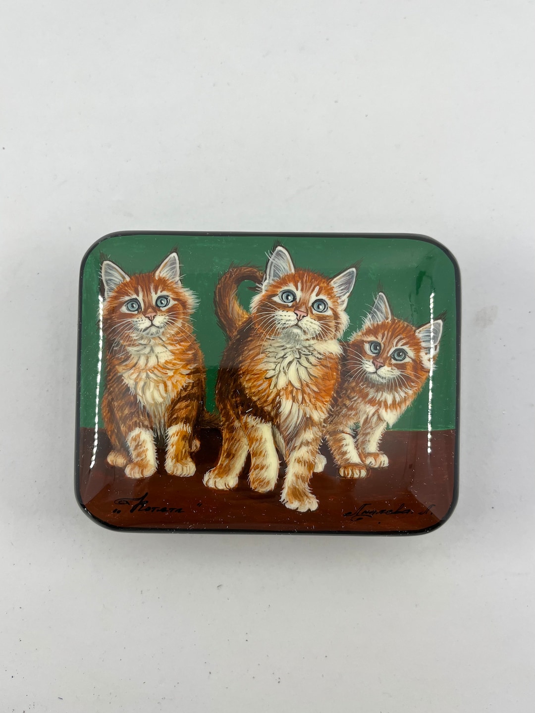 Hand Painted, Orange Tabby Cat Box, Lacquer Art, Paper Mache, Miniature ...