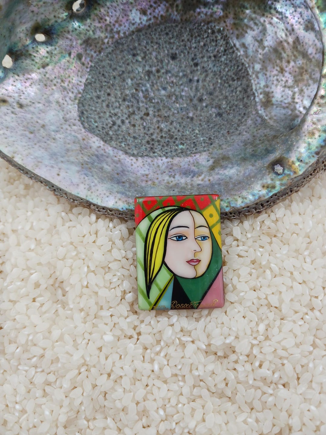 Hand Painted Picasso Portrait Agate Bead, Lacquer Art (30x40mm) - Etsy
