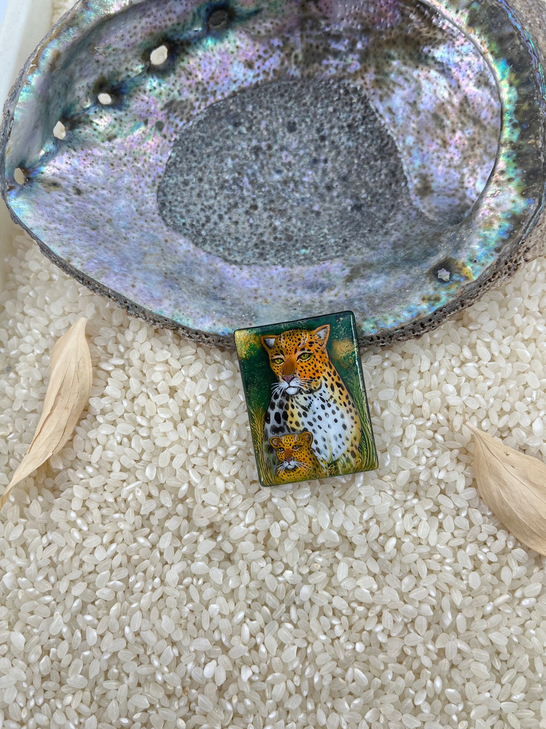 Hand Painted, Cheetah Cub Bead, Painted Onyx, Lacquer Art, Wild Life ...