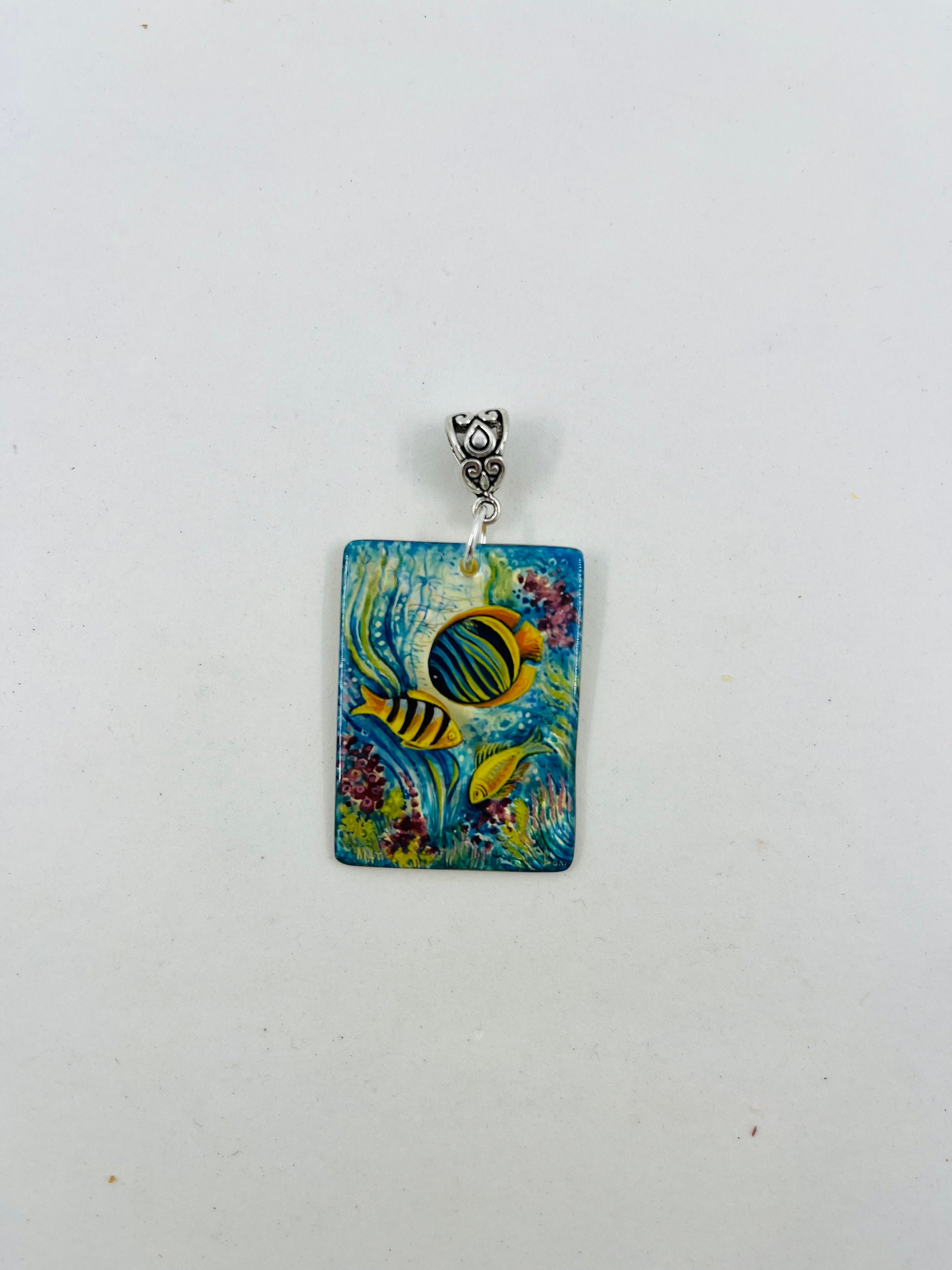 Hand Painted Fish Pendant: Marine Life Lacquer Art on Mother of Pearl ...
